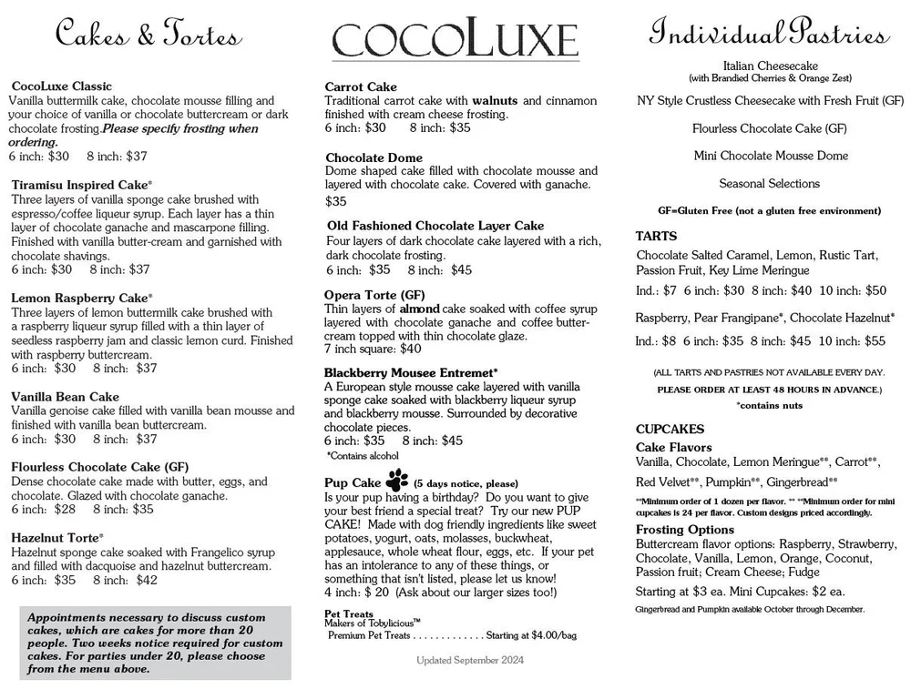 Menus — CocoLuxe Fine Pastries