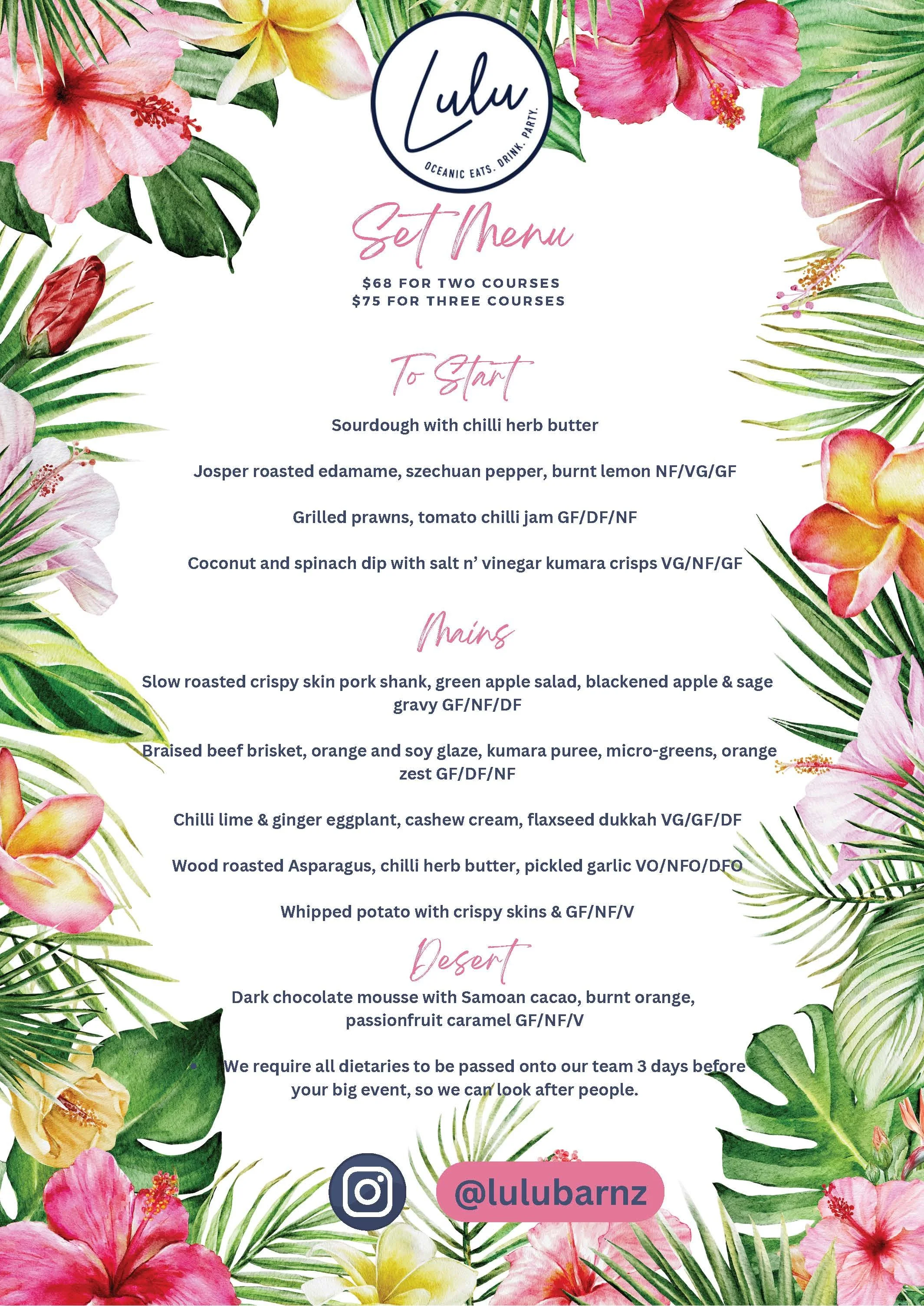 Set Menus — Lulu Bar