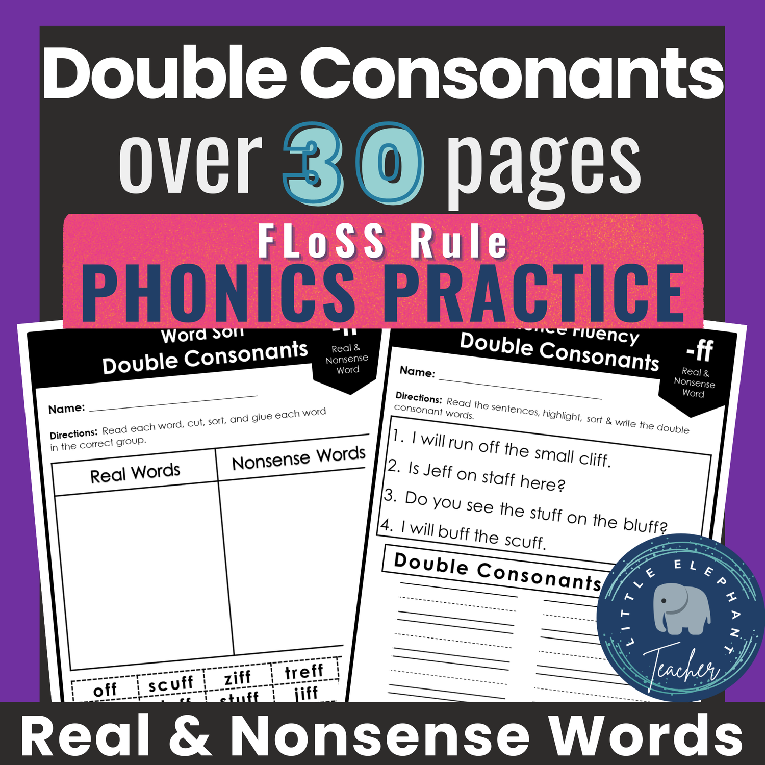 What are Double Consonant Words using 4 Letters in the FLoSS Rule?