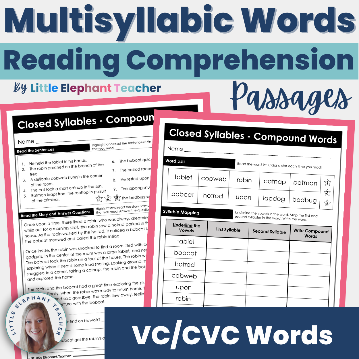 4 Multisyllabic Word Activities with Examples of Closed Syllables