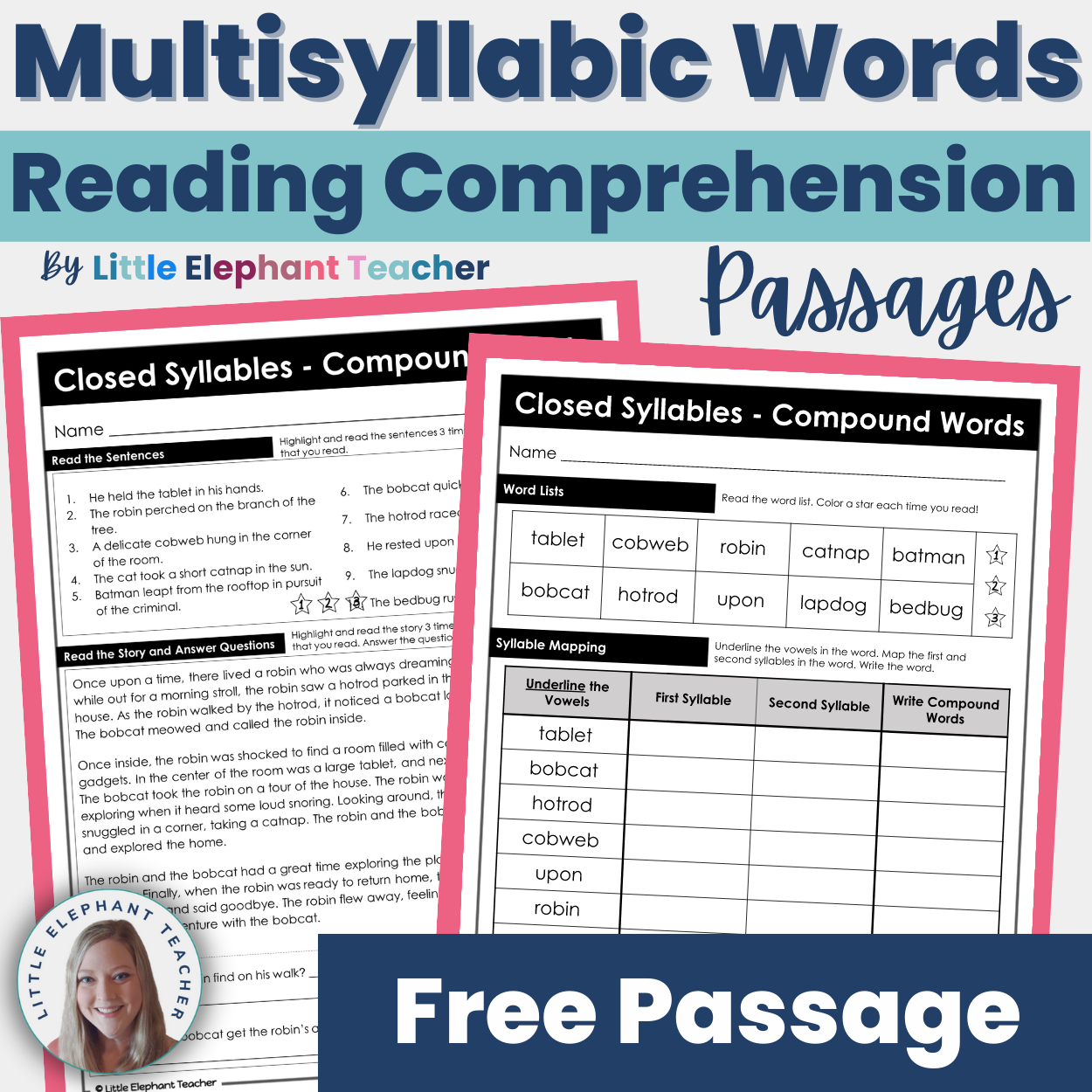 4 Multisyllabic Word Activities with Examples of Closed Syllables