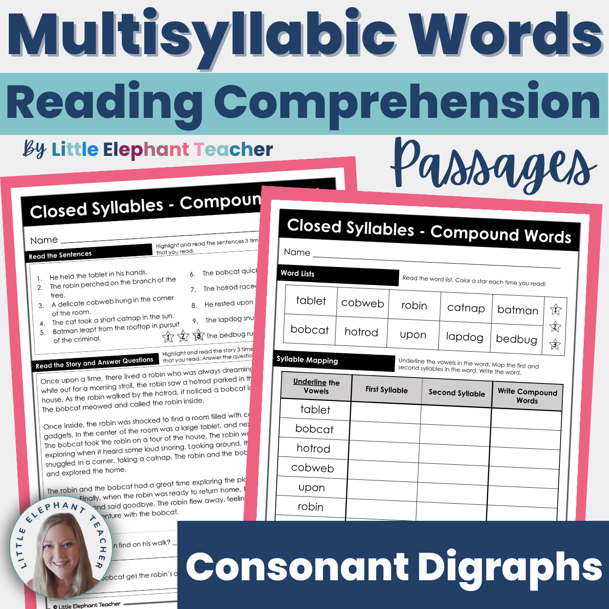 4 Multisyllabic Word Activities with Examples of Closed Syllables