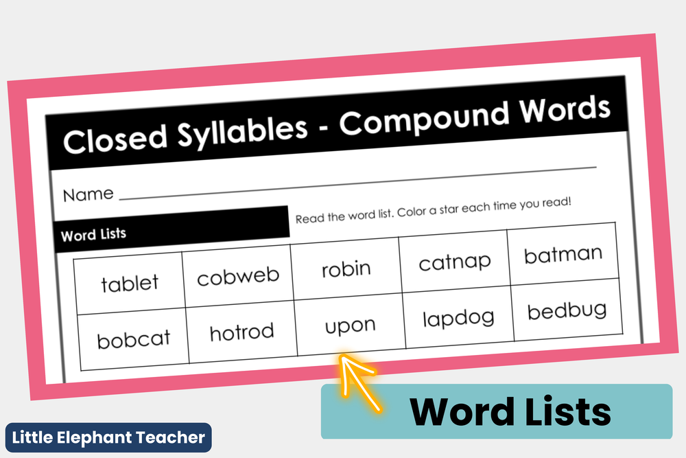 4 Multisyllabic Word Activities with Examples of Closed Syllables