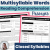 4 Multisyllabic Word Activities with Examples of Closed Syllables
