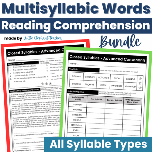 Multisyllabic Words - Reading Comprehension and Passages