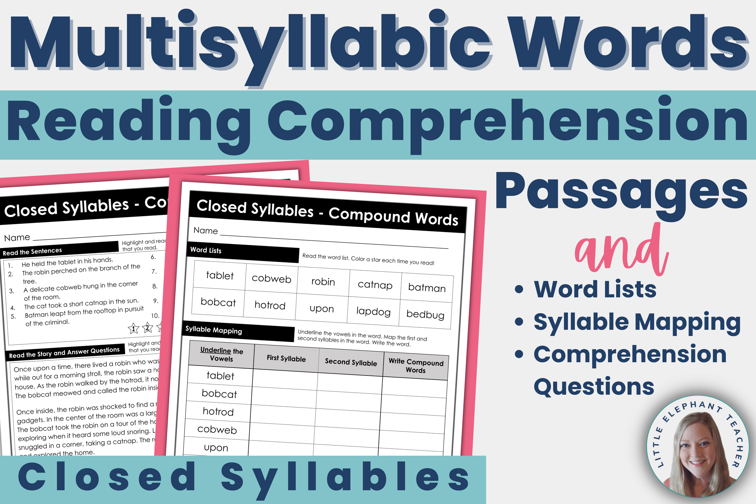 4 Multisyllabic Word Activities with Examples of Closed Syllables