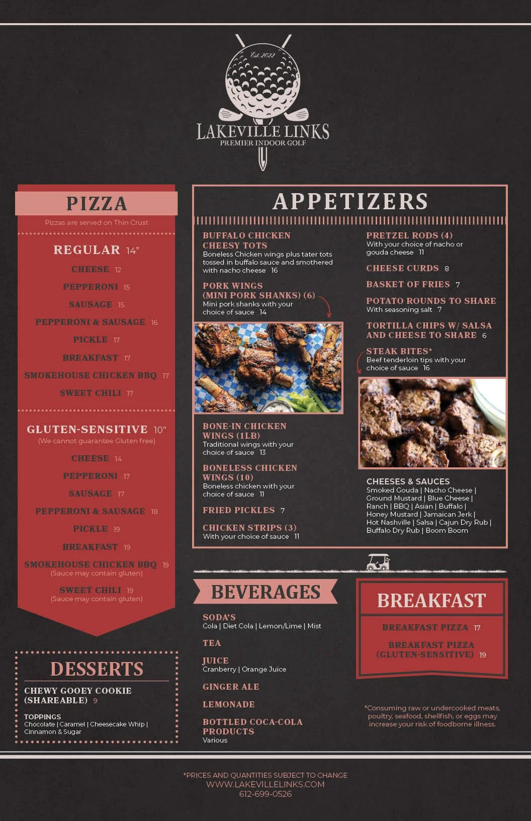 Menu | Food & Drinks While Enjoying Indoor Golf Simulators — Lakeville ...