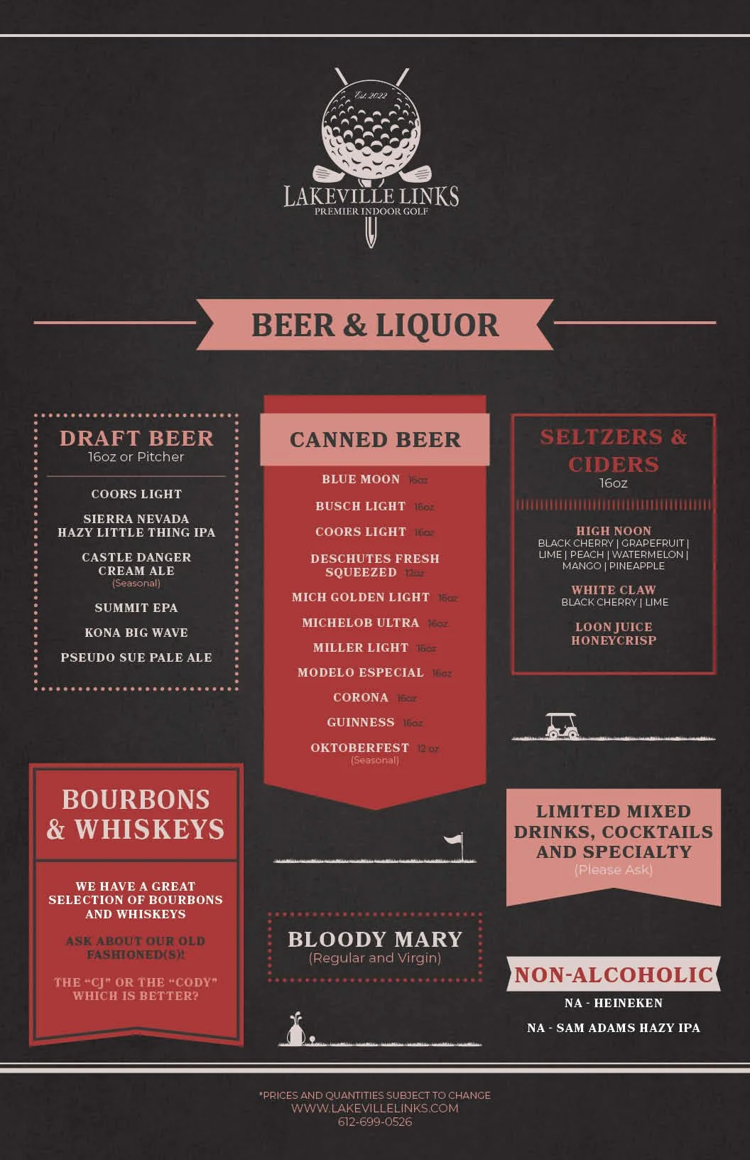 Menu | Food & Drinks While Enjoying Indoor Golf Simulators — Lakeville ...