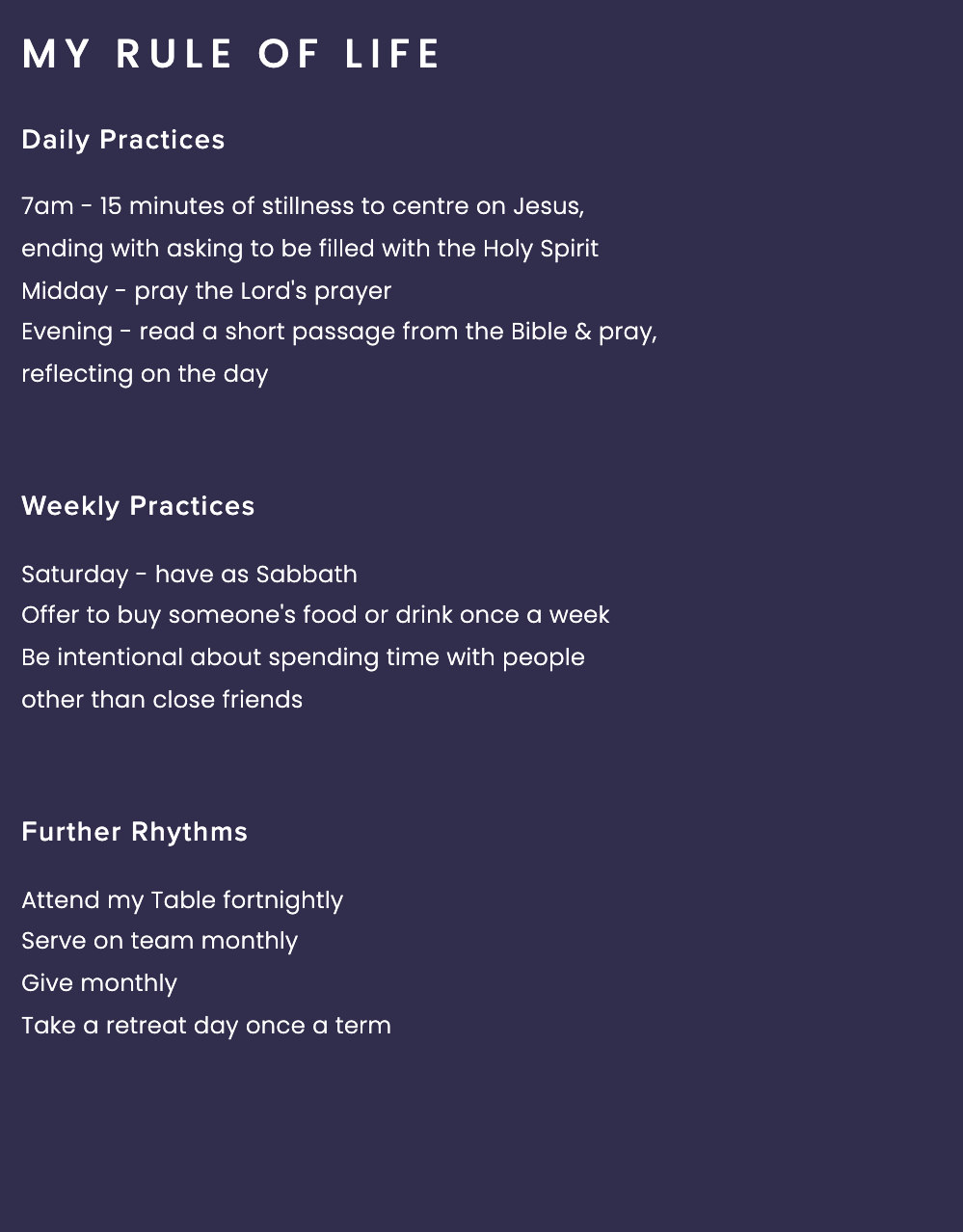 Rule of Life — Saint Mary's Church