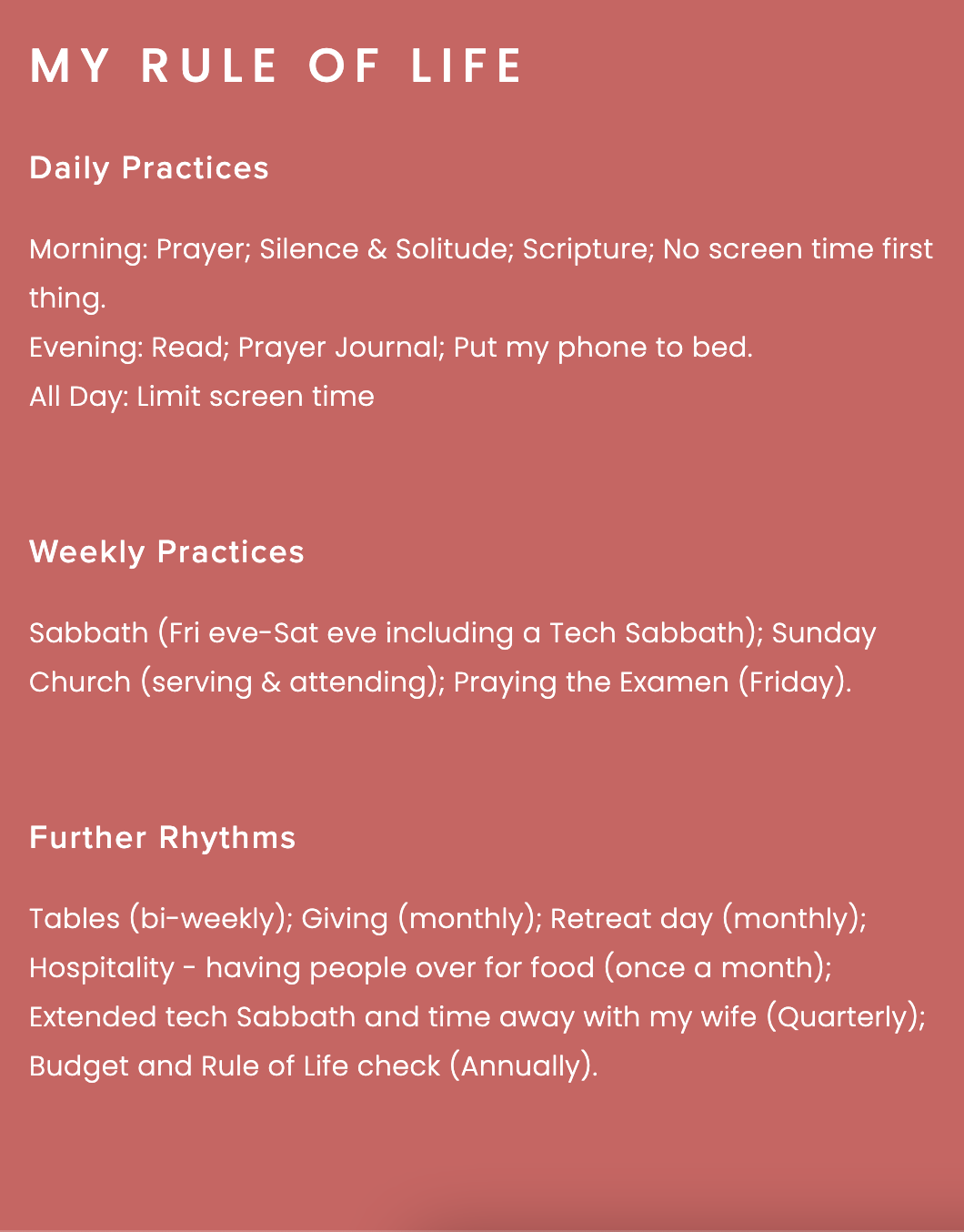 Rule of Life — Saint Mary's Church