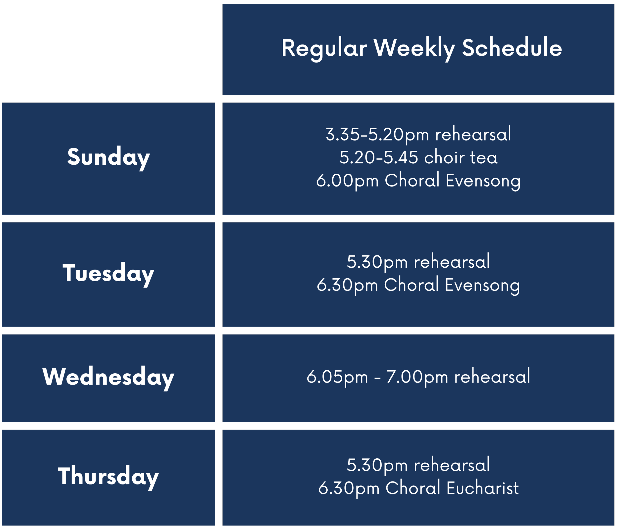 Weekly Timetable — Gonville and Caius College Choir