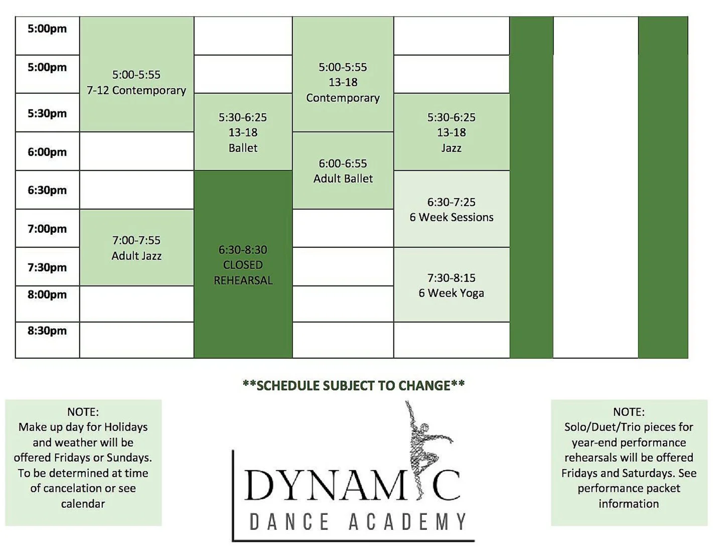 Class Schedule — Dynamic Dance Academy