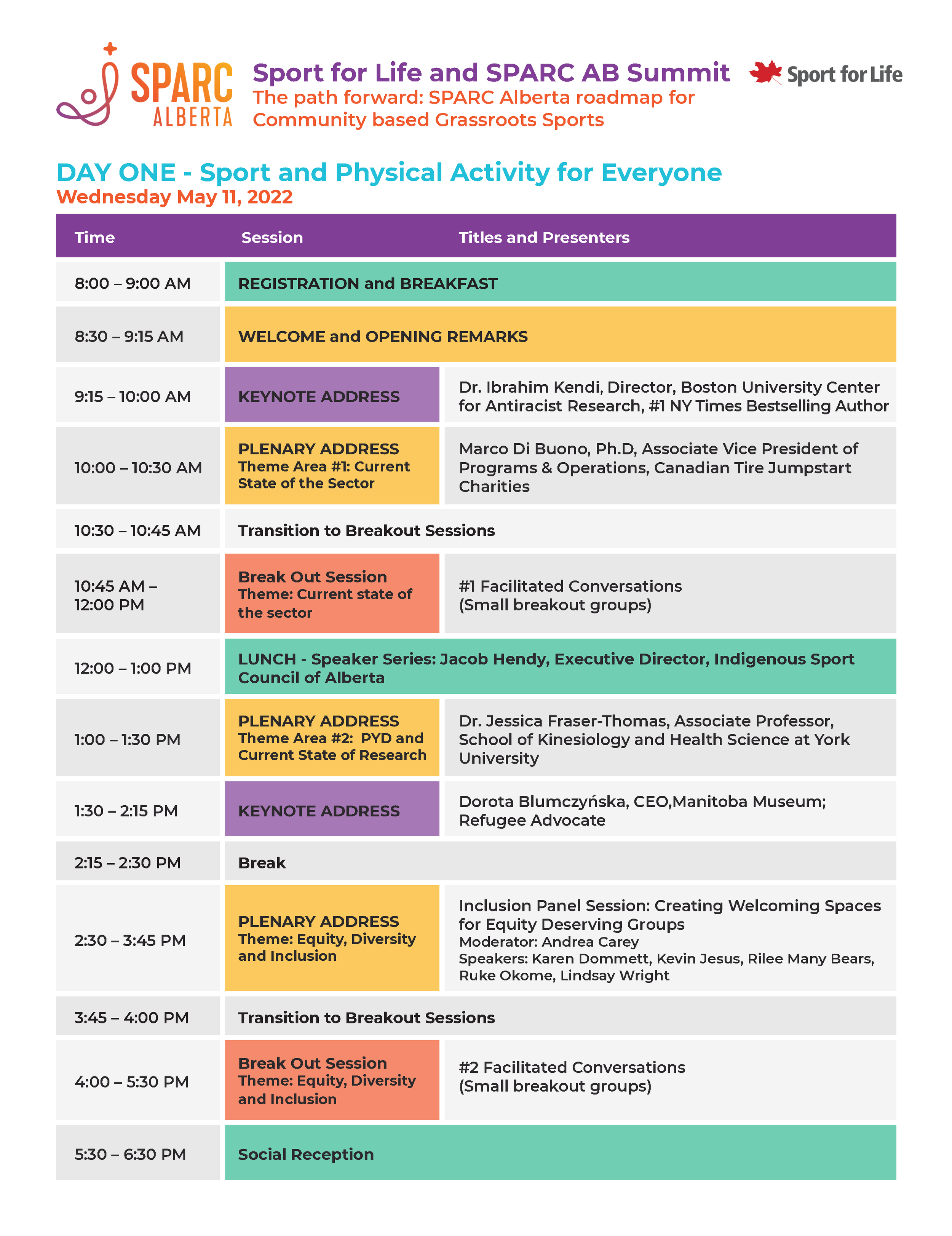 Summit Schedule — SPARC Alberta