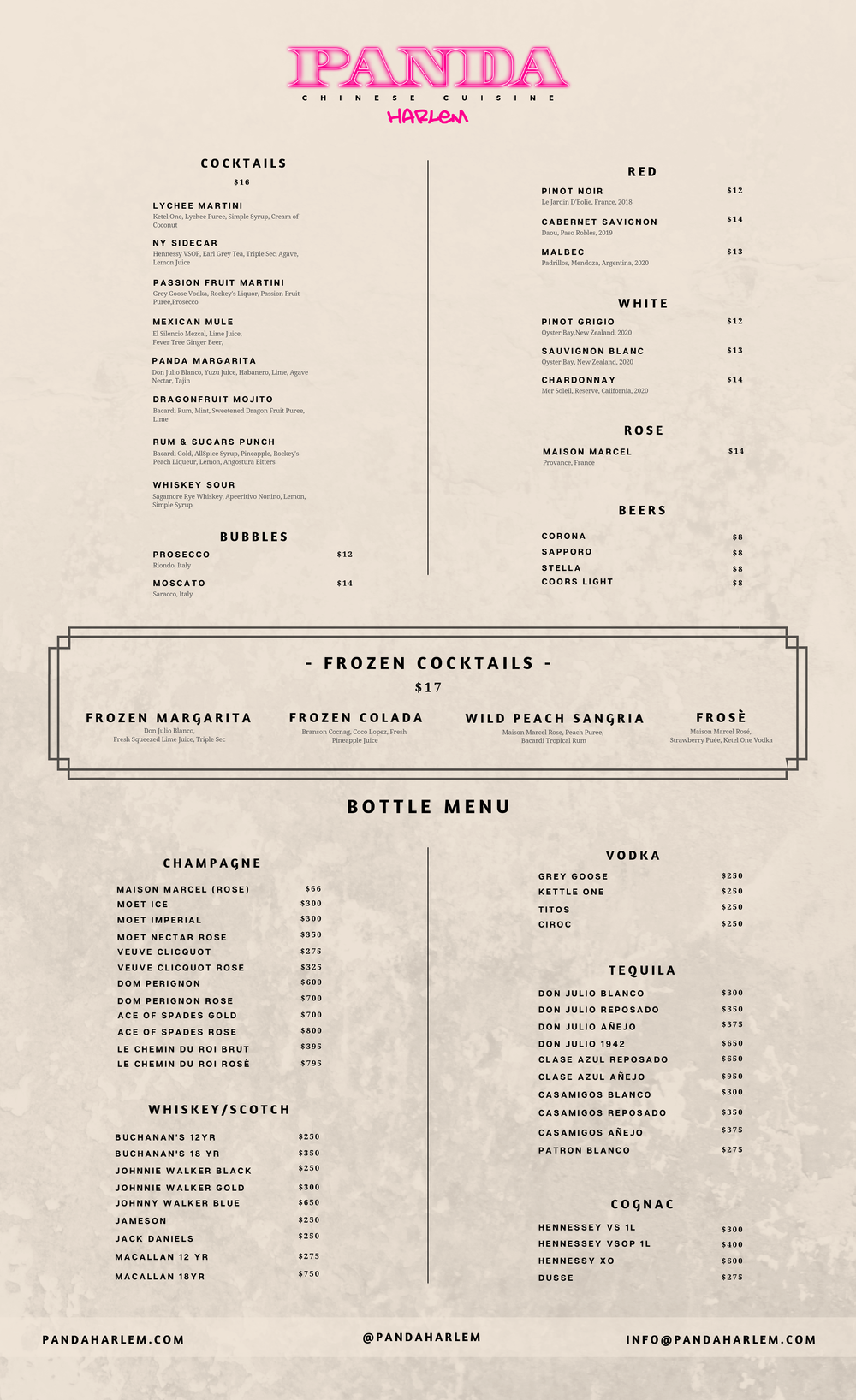 MENU — PANDA HARLEM