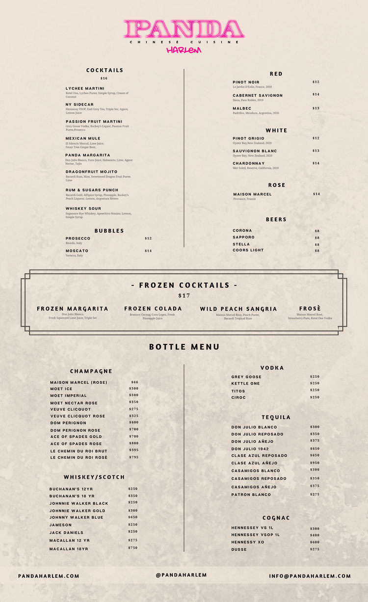 MENU — PANDA HARLEM