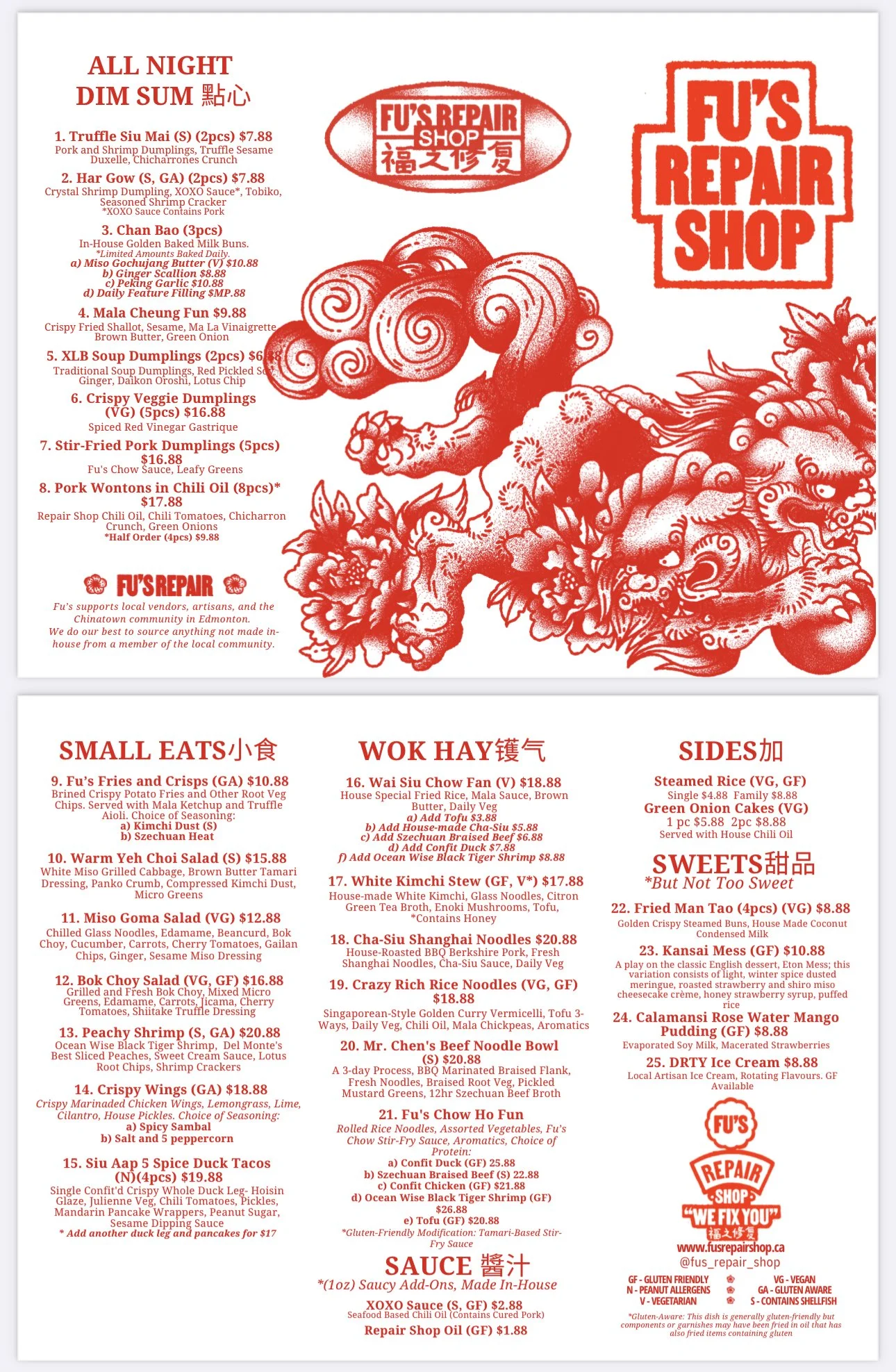 Menus — Fu's Repair Shop