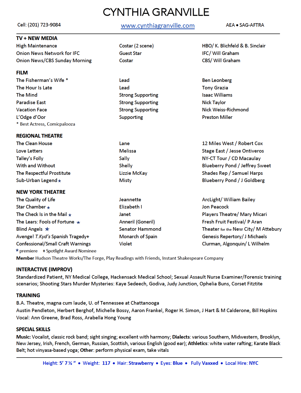 Resume — Cynthia Granville