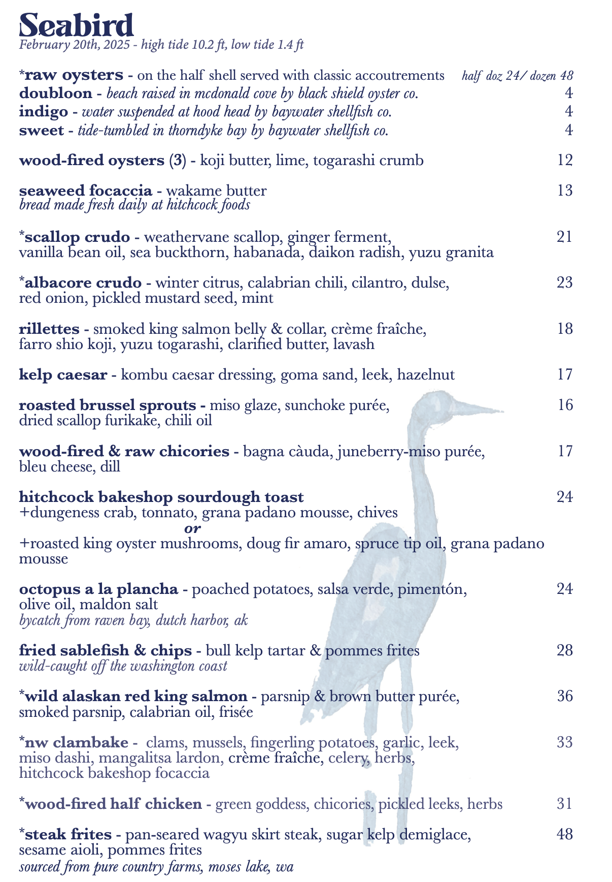 menu — seabird