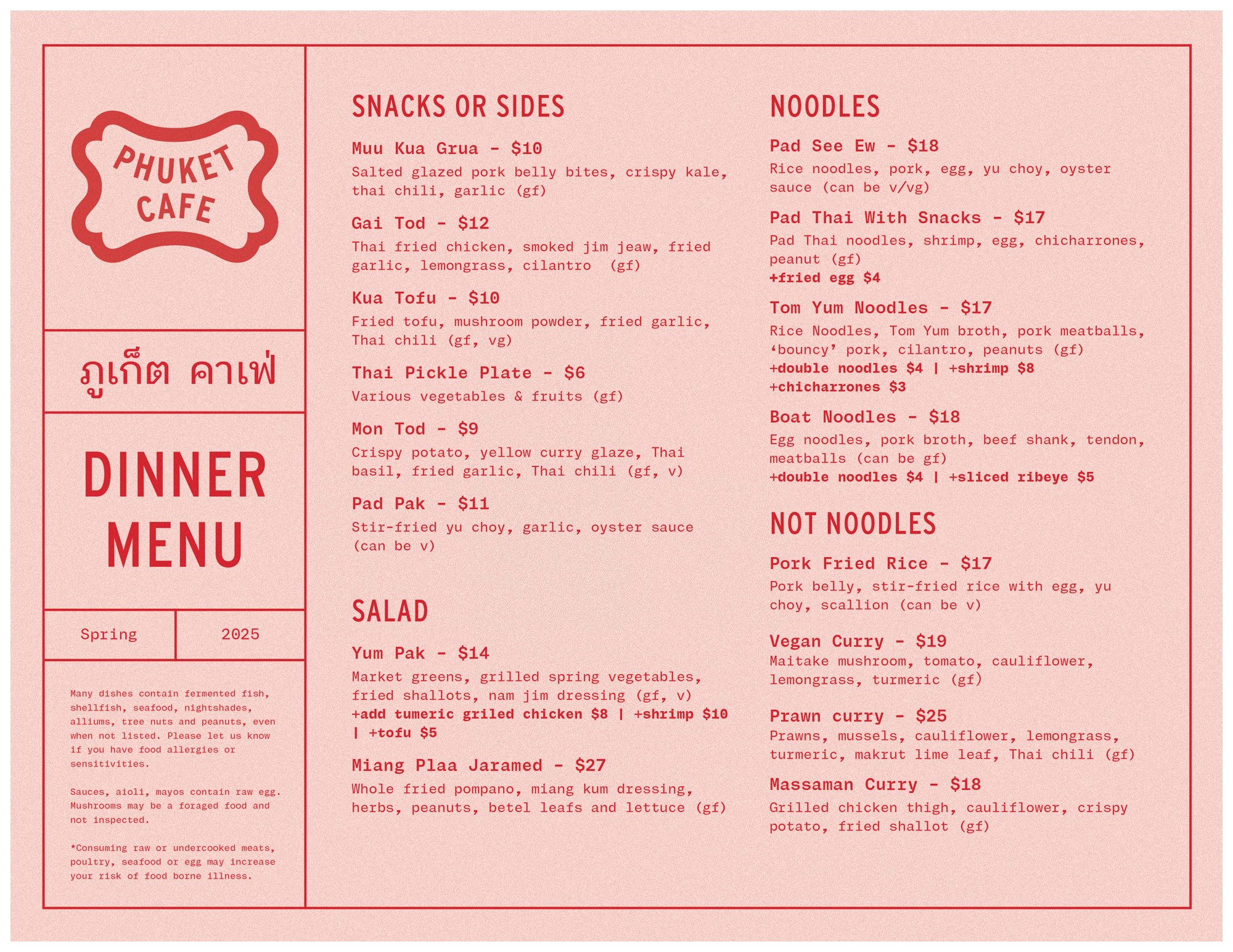menus — Phuket Cafe | Portland