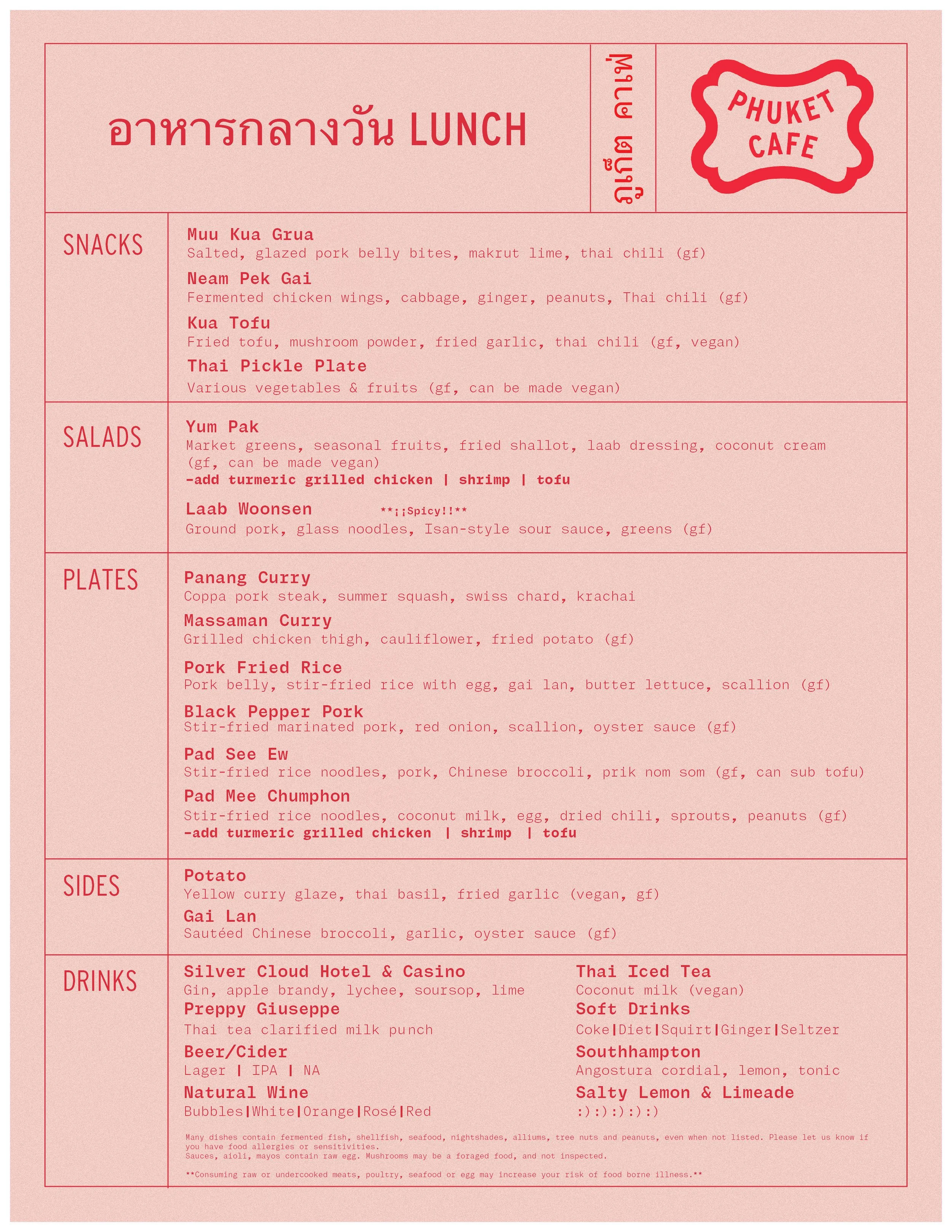 menus — Phuket Cafe | Portland