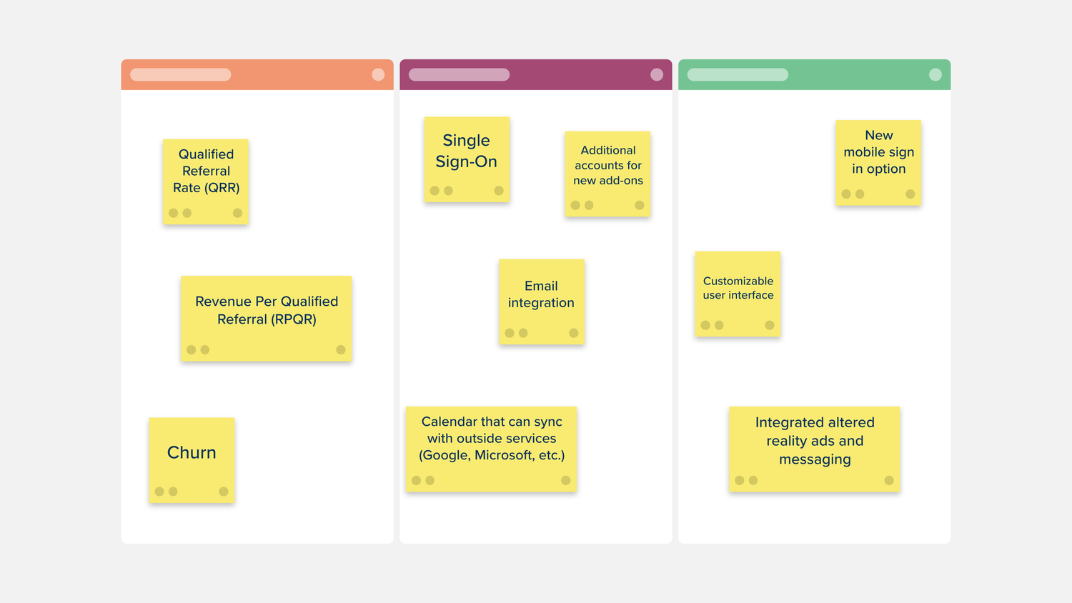 Three Feature Buckets | Template — Stormboard