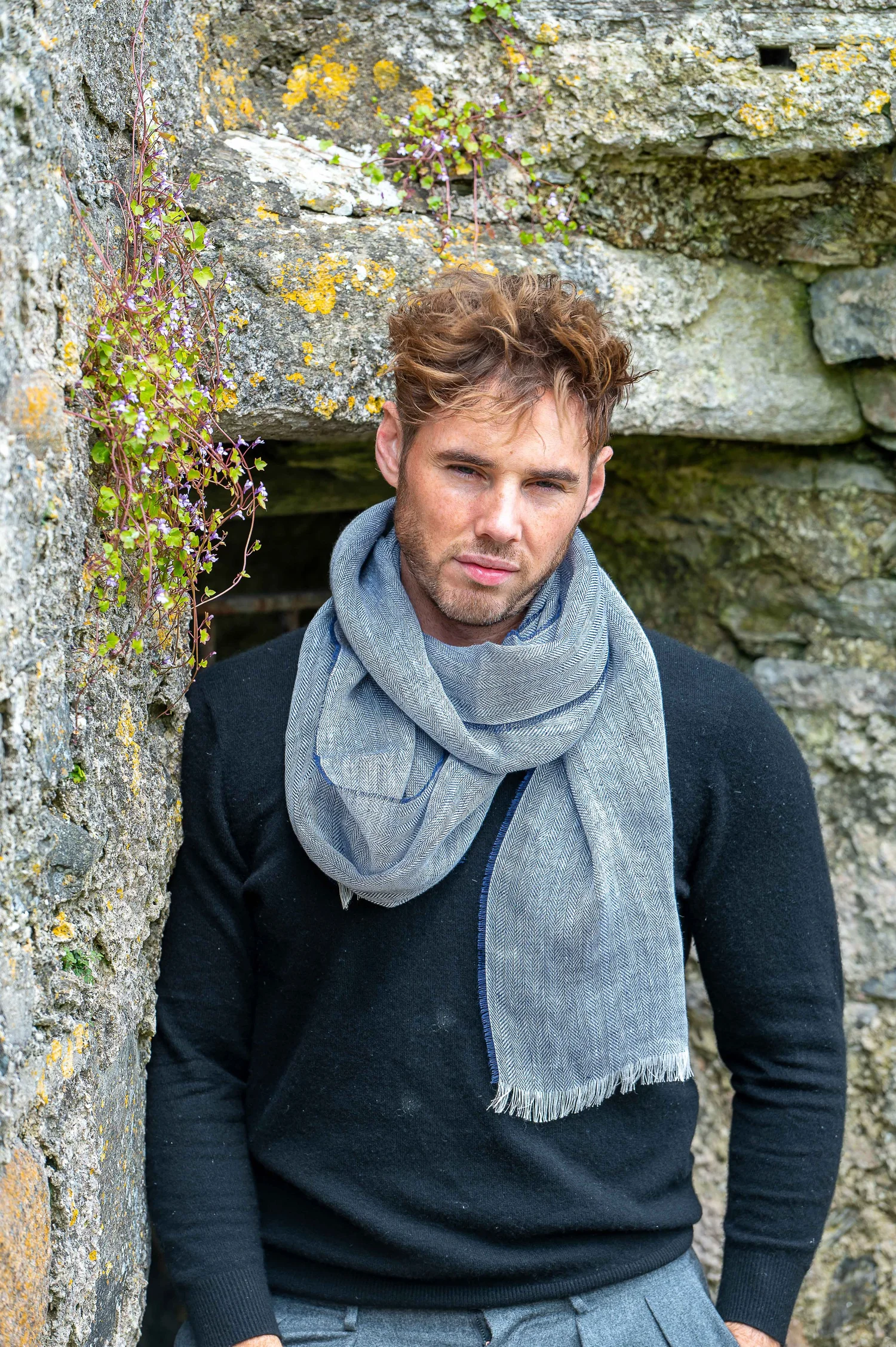 Irish Linen Denim Herringbone Scarf | McNutt of Donegal — McNutt of Donegal