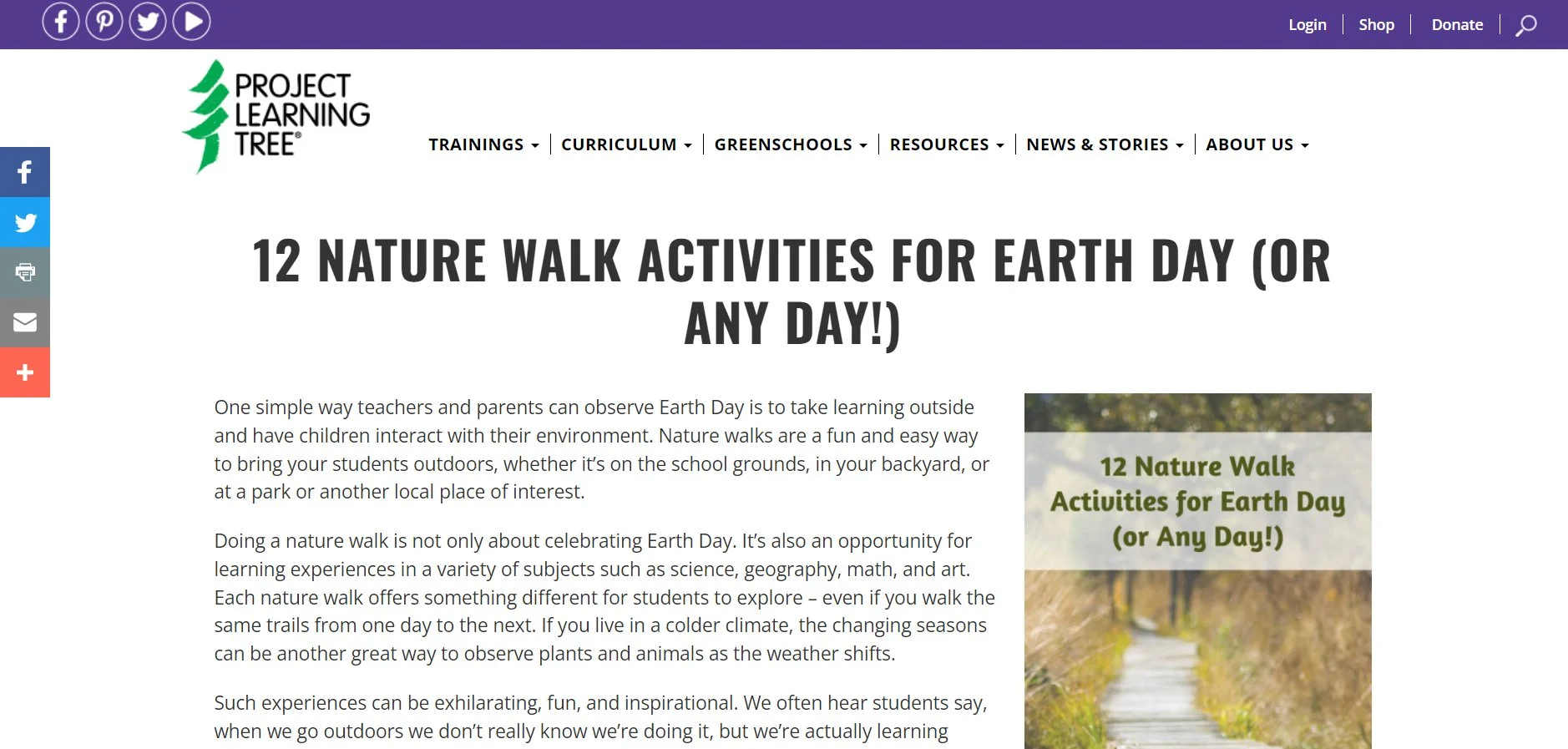 12 Nature Walk Activities for Earth Day by Project Learning Tree ...