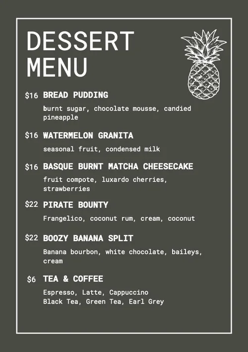 À La Carte Menu — The Charlie Glebe
