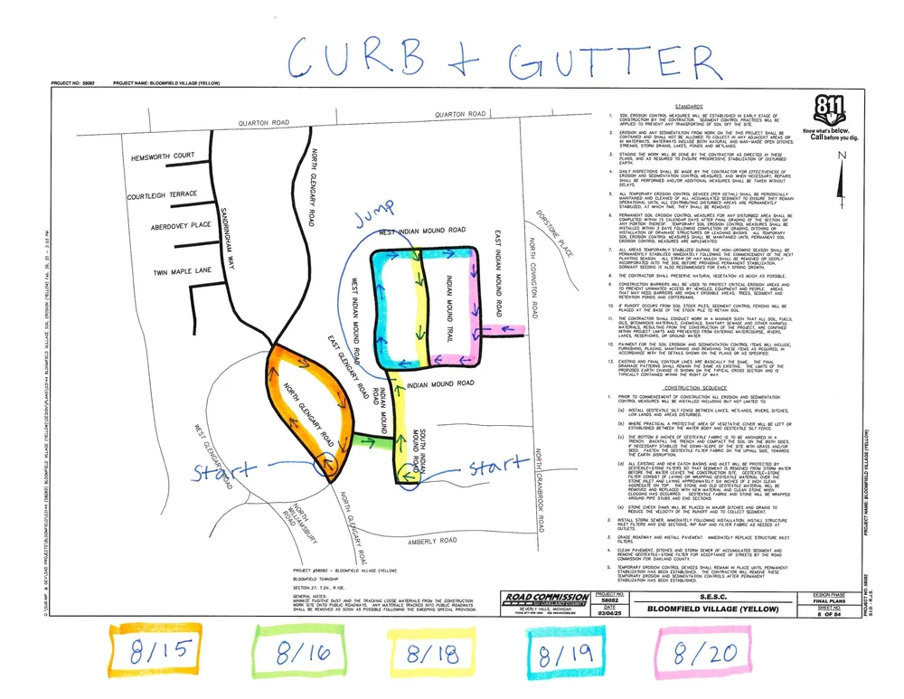 Yellow Section Curbing Schedule - 8/12/25 — Bloomfield Village Roads
