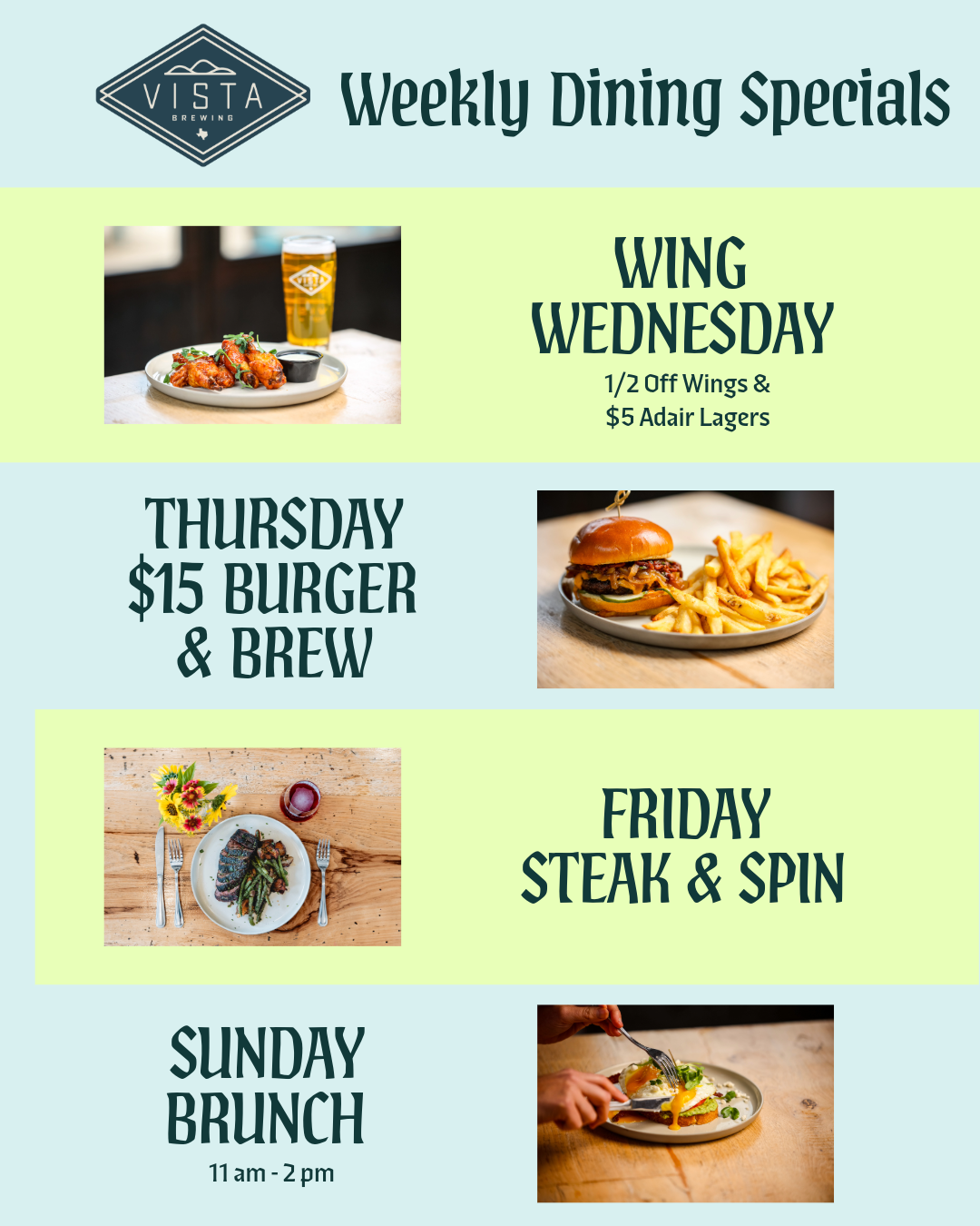 Weekly Dining Specials — Vista Brewing