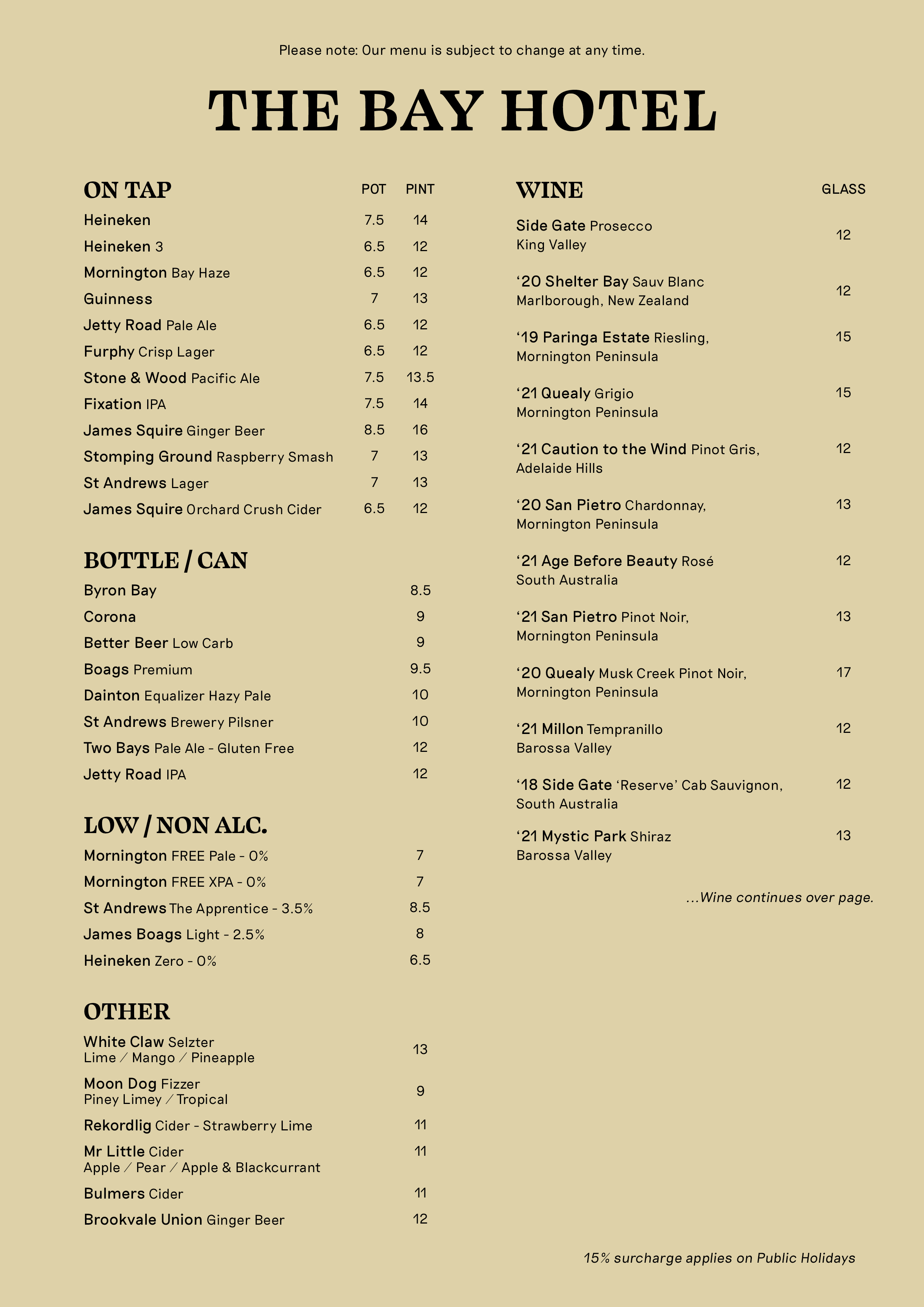 Food Menu — The Bay Hotel