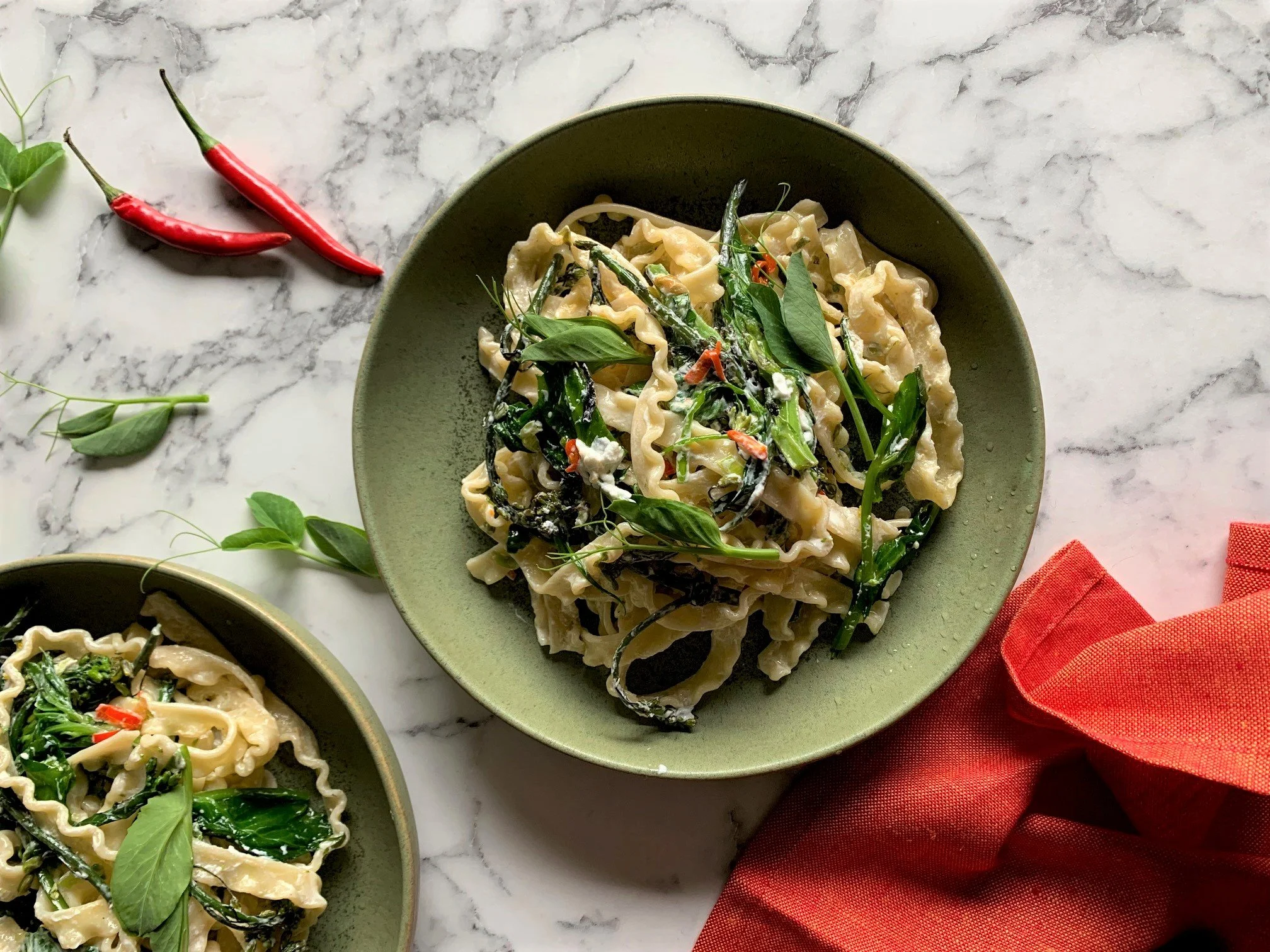 Kale top and goat cheese pasta — The Edible Flower
