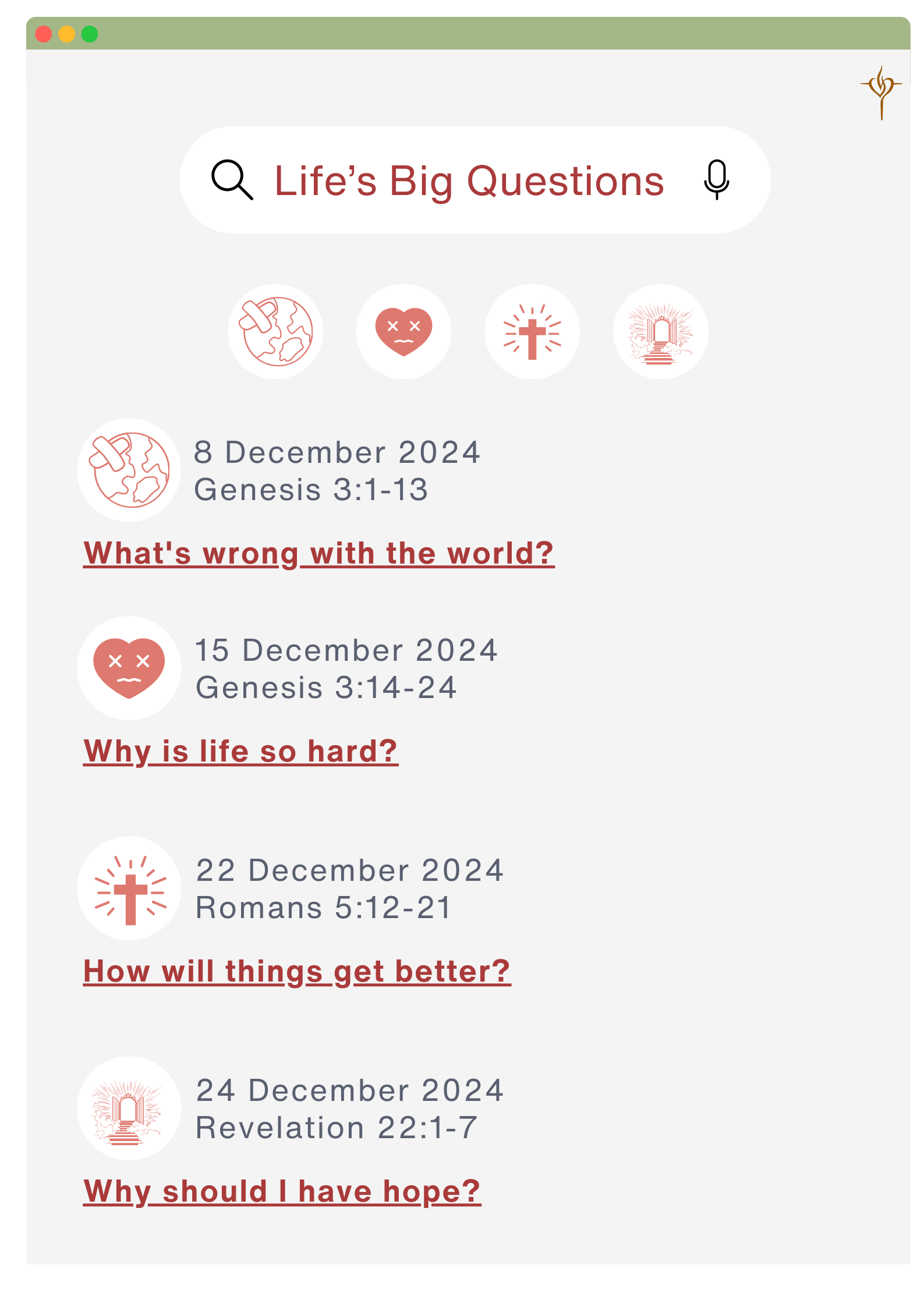 Sermon Schedule: Life’s Big Questions — Grace Baptist Church Singapore