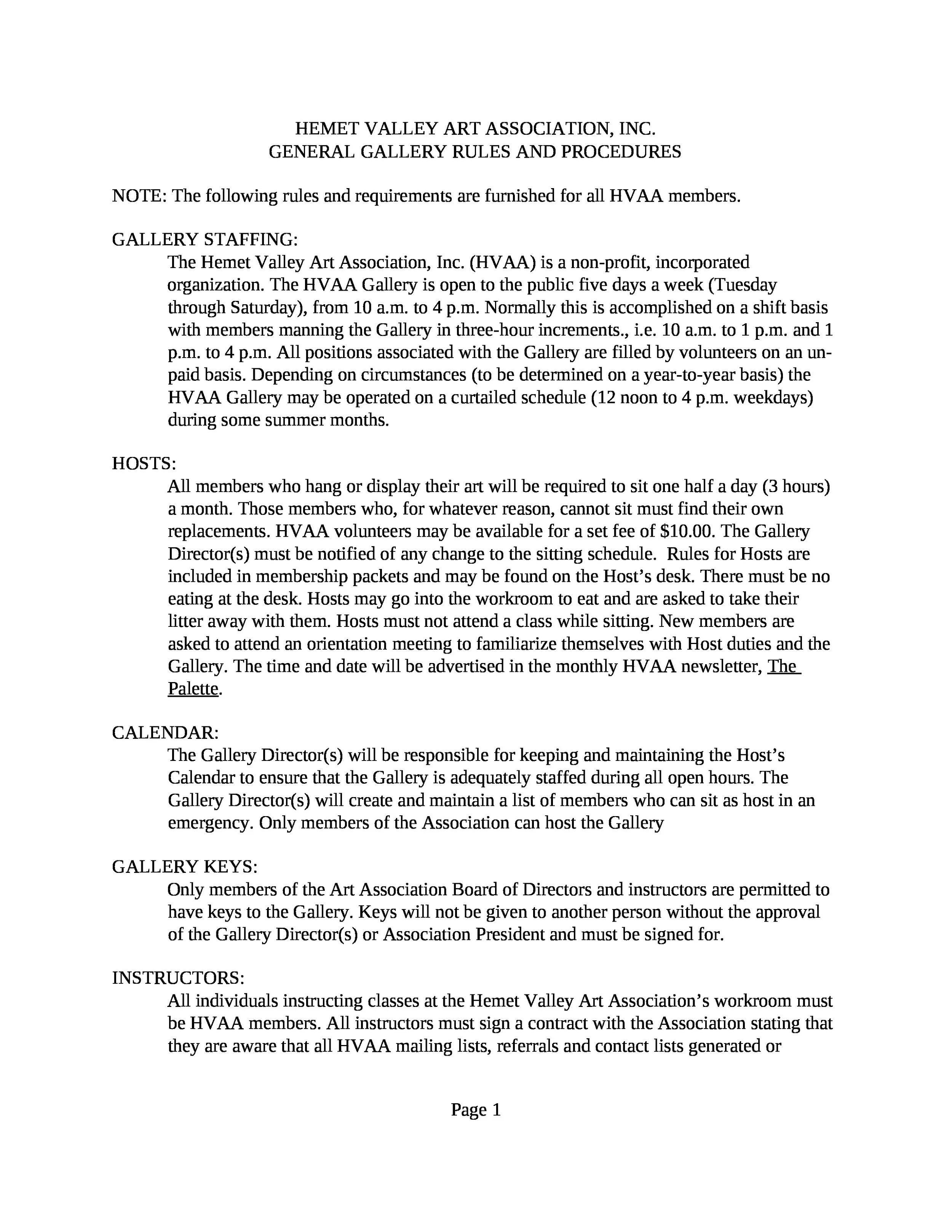 Gallery Rules — Hemet Valley Art Association, Inc.