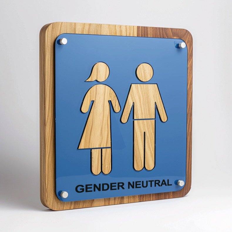 Custom All-Gender Bathroom Signs: Elegant, Durable Walnut & Plexiglass ...