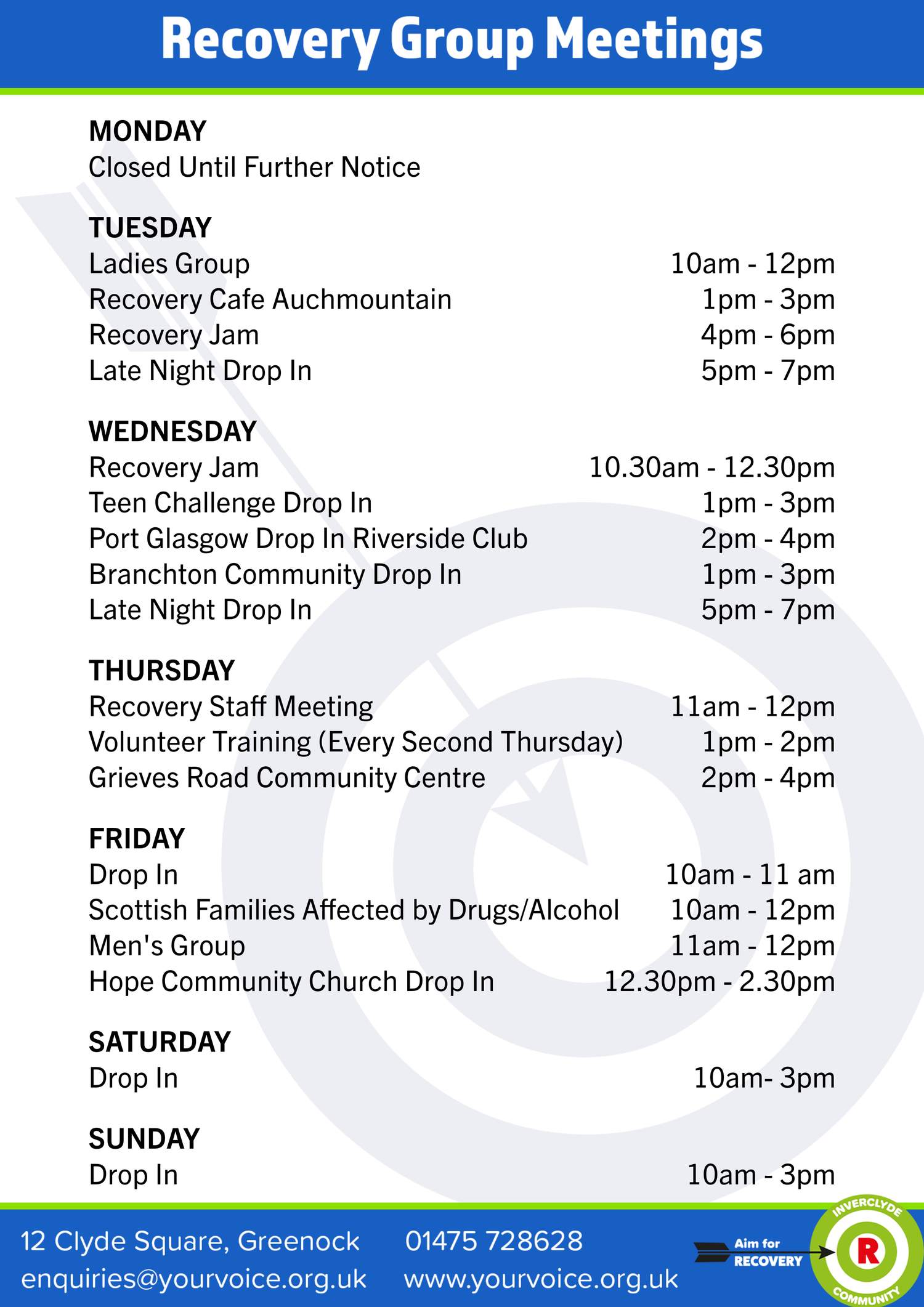 Recovery Hub Timetable Updates! — Your Voice