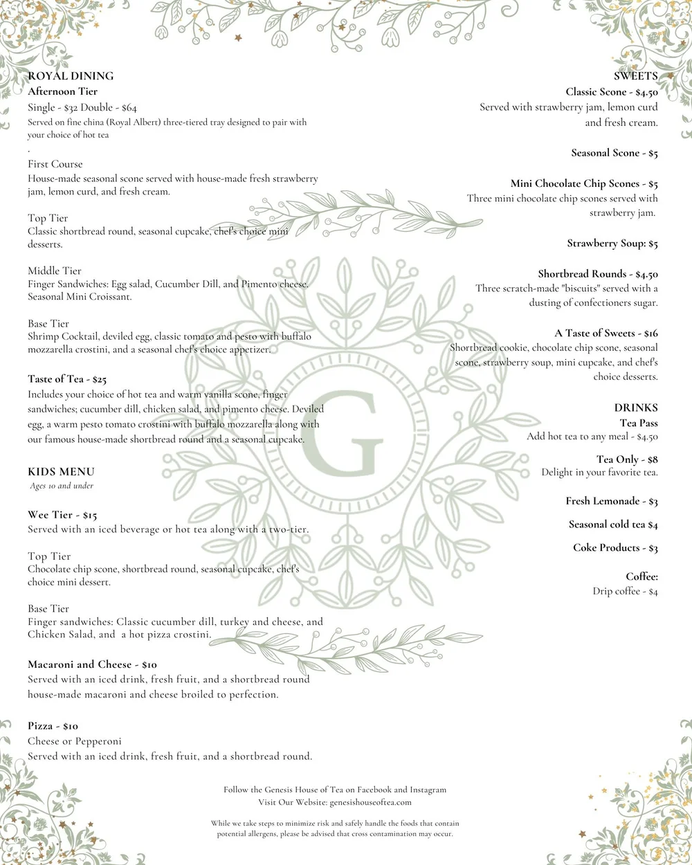 Menu — Genesis House of Tea