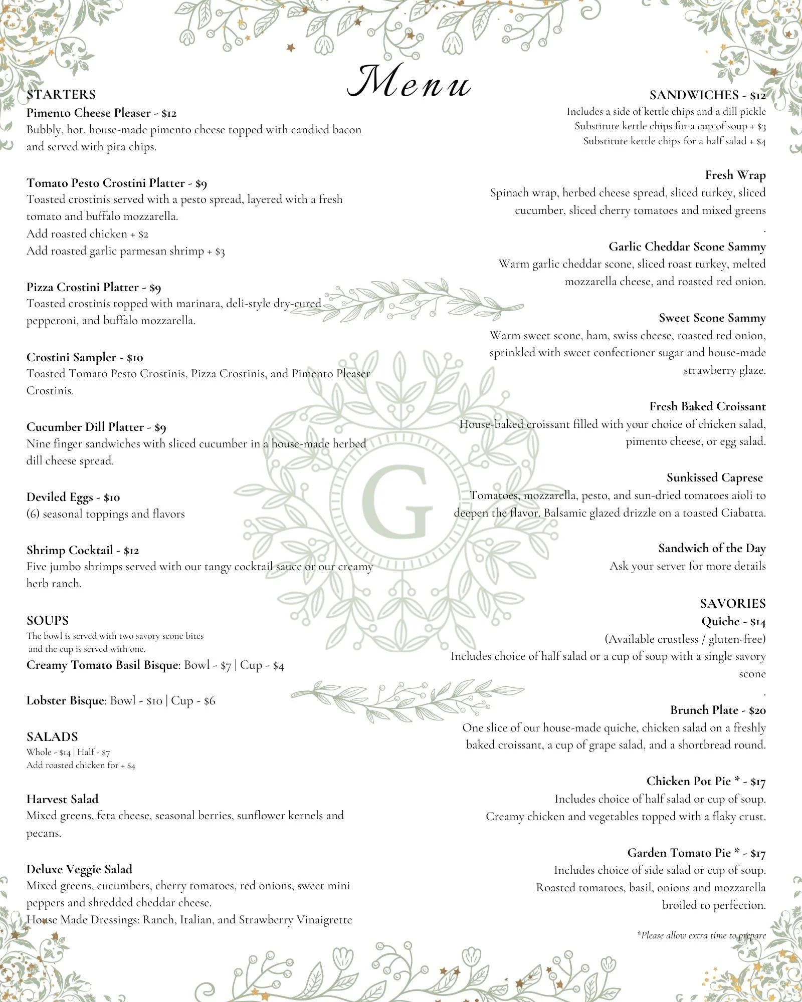 Menu — Genesis House of Tea