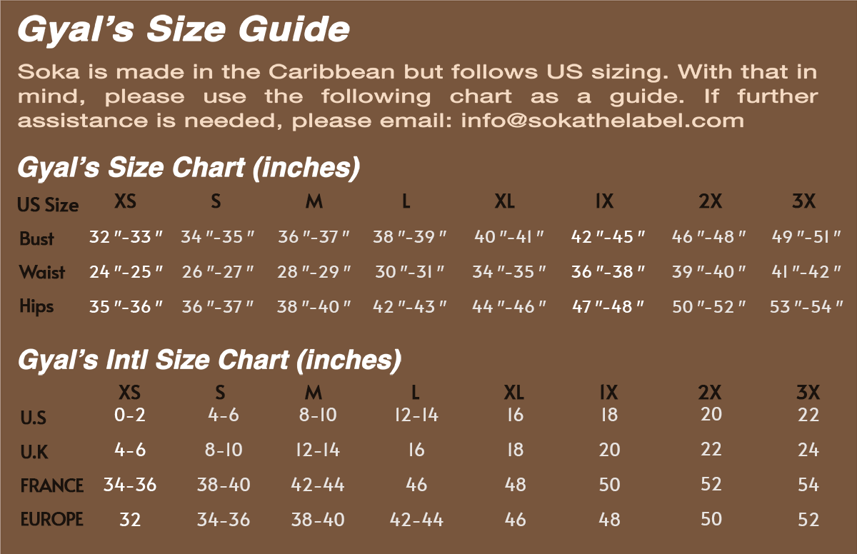 Size Chart Soka The Label Size Chart Soka The Label