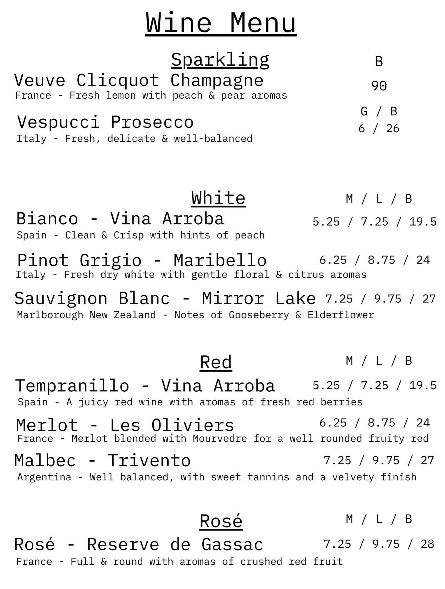 Wines — OVER THE YARDARM