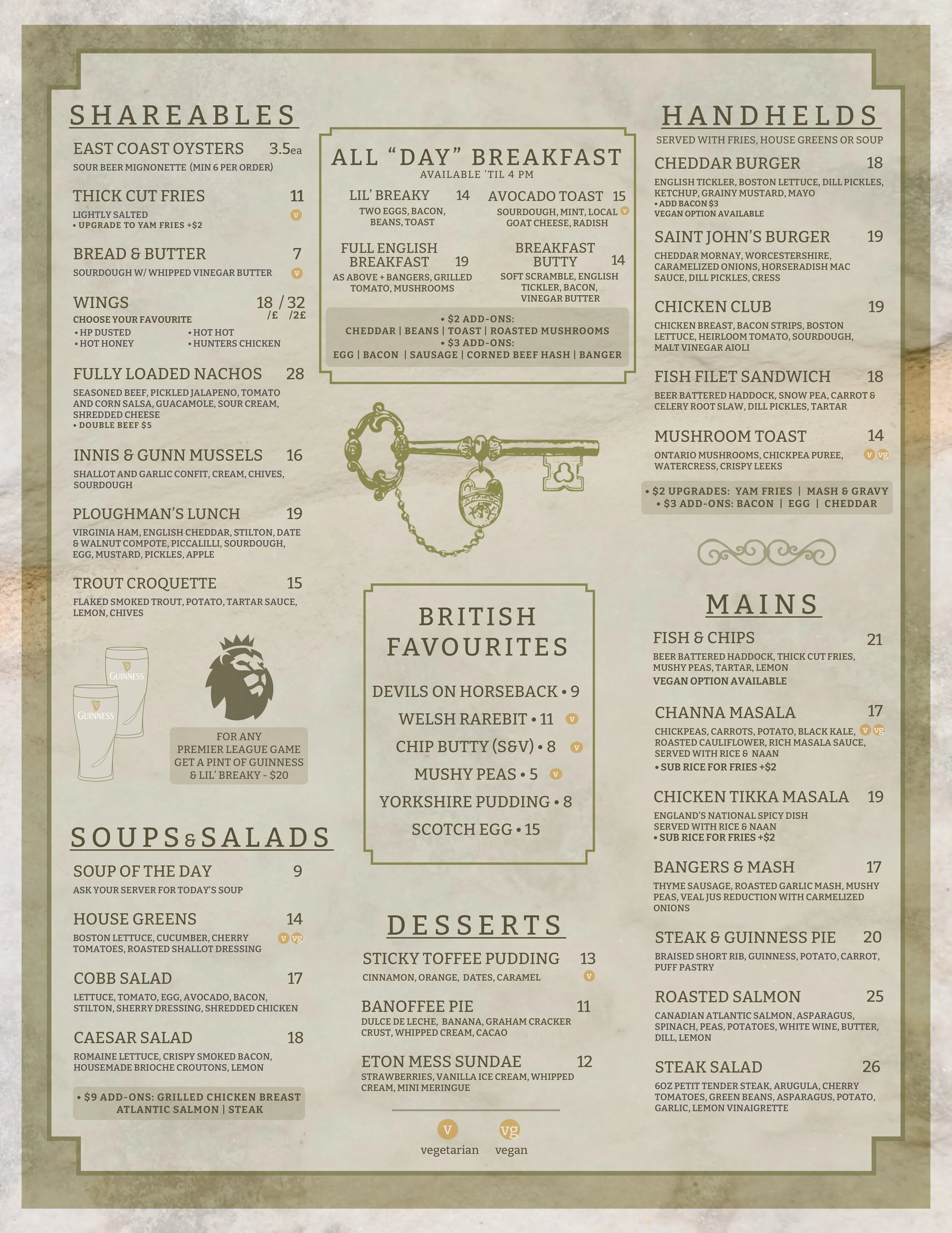 FOOD — SAINT JOHN'S TAVERN