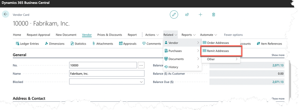 Business Central (V21) - Multiple Remit-to Addresses for Vendors — matalino