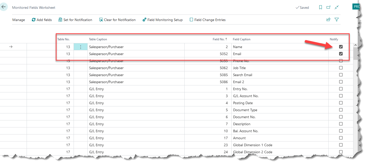 Business Central - Field Monitoring Setup — matalino