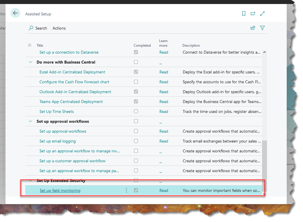 Business Central - Field Monitoring Setup — matalino