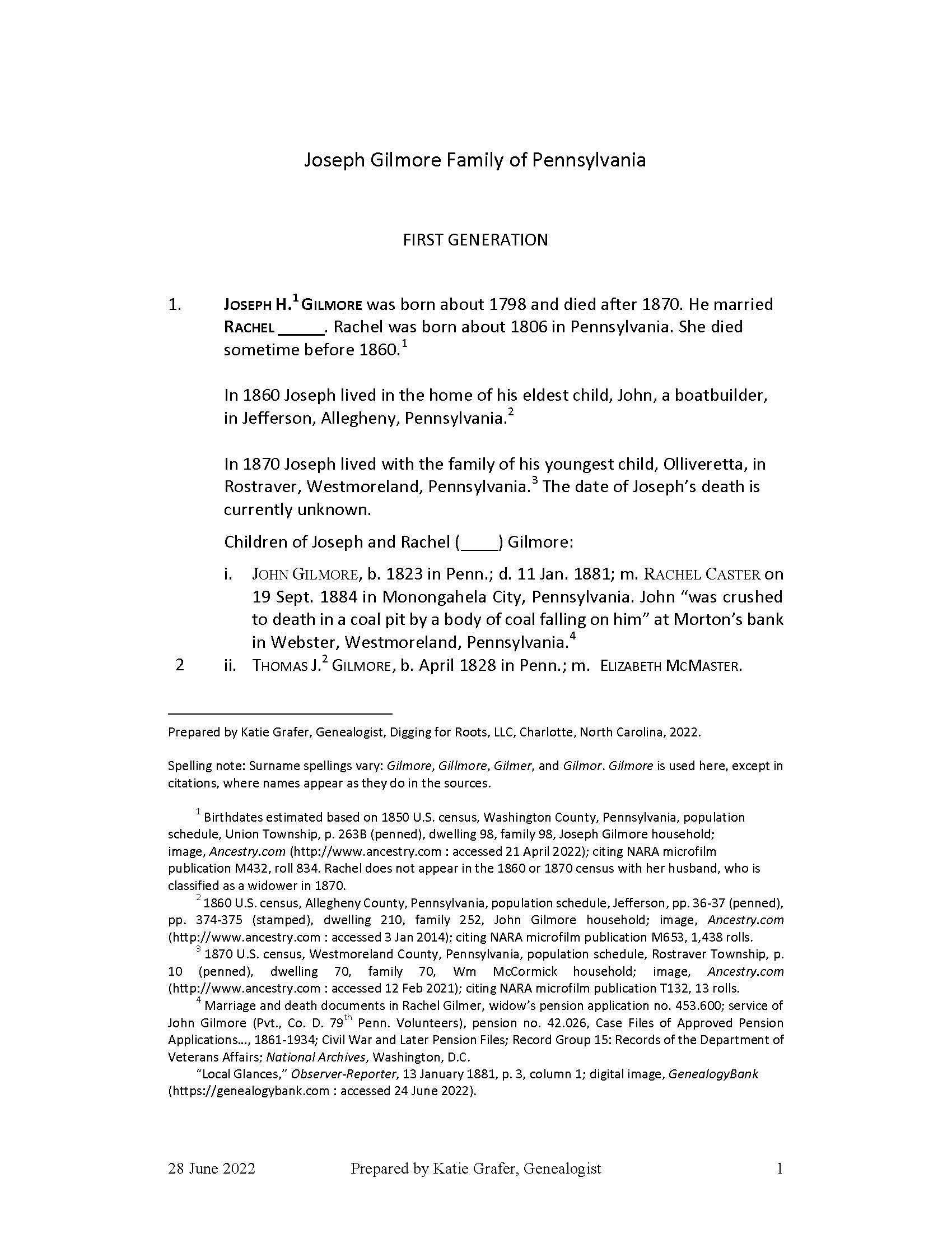 Sample research reports — Digging For Roots / Customized Genealogical ...
