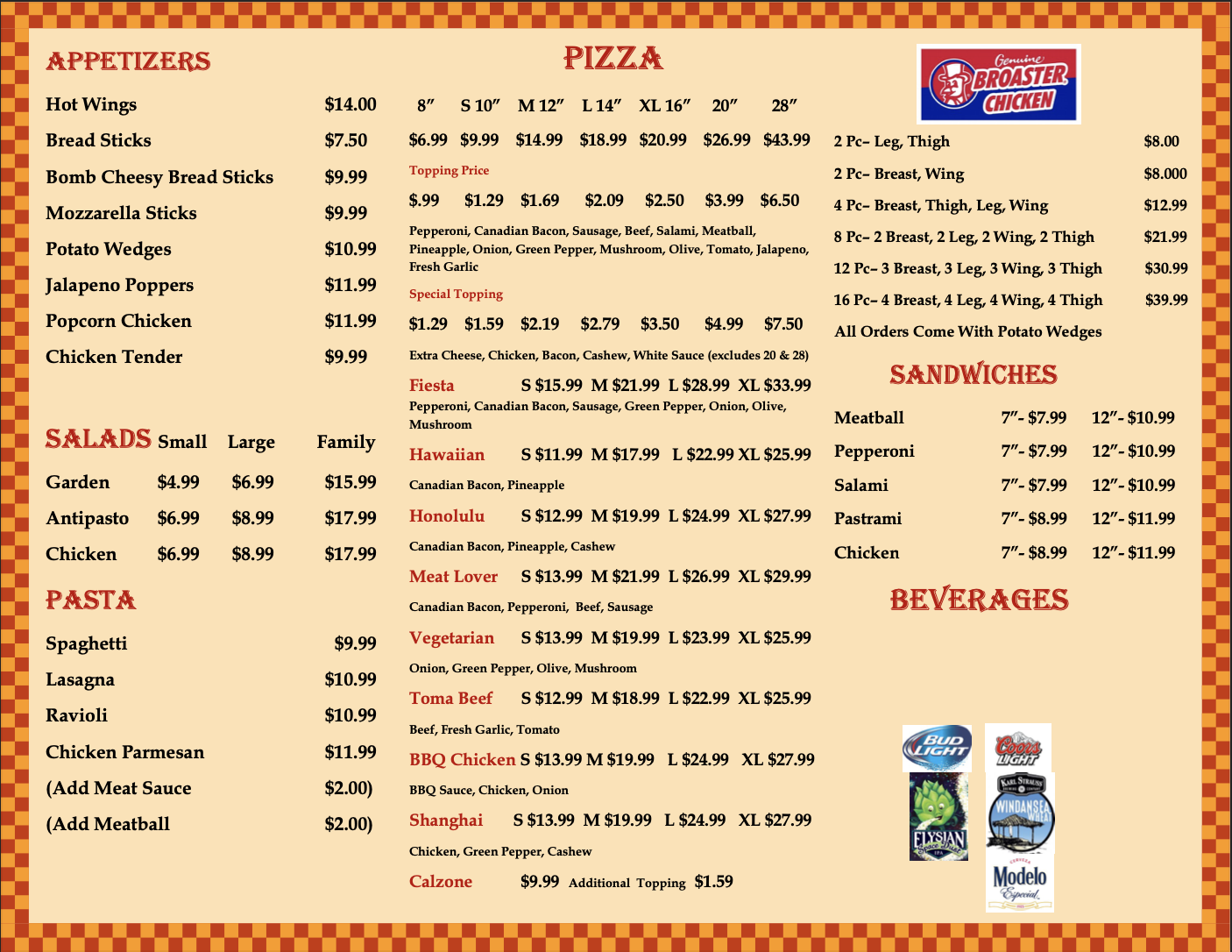 Menu | George's Pizza | Hemet