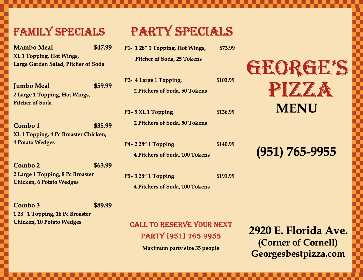 Menu | George's Pizza | Hemet