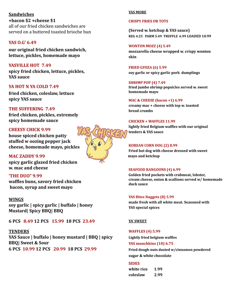 Menu — Yas Chicken