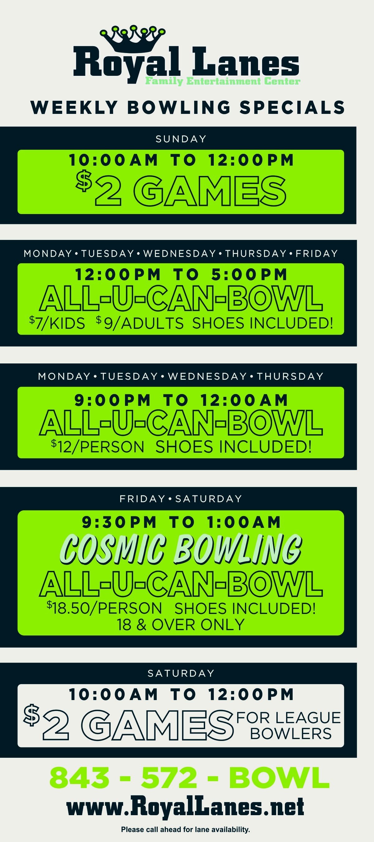 Bowling Specials — Royal Lanes Family Entertainment Center