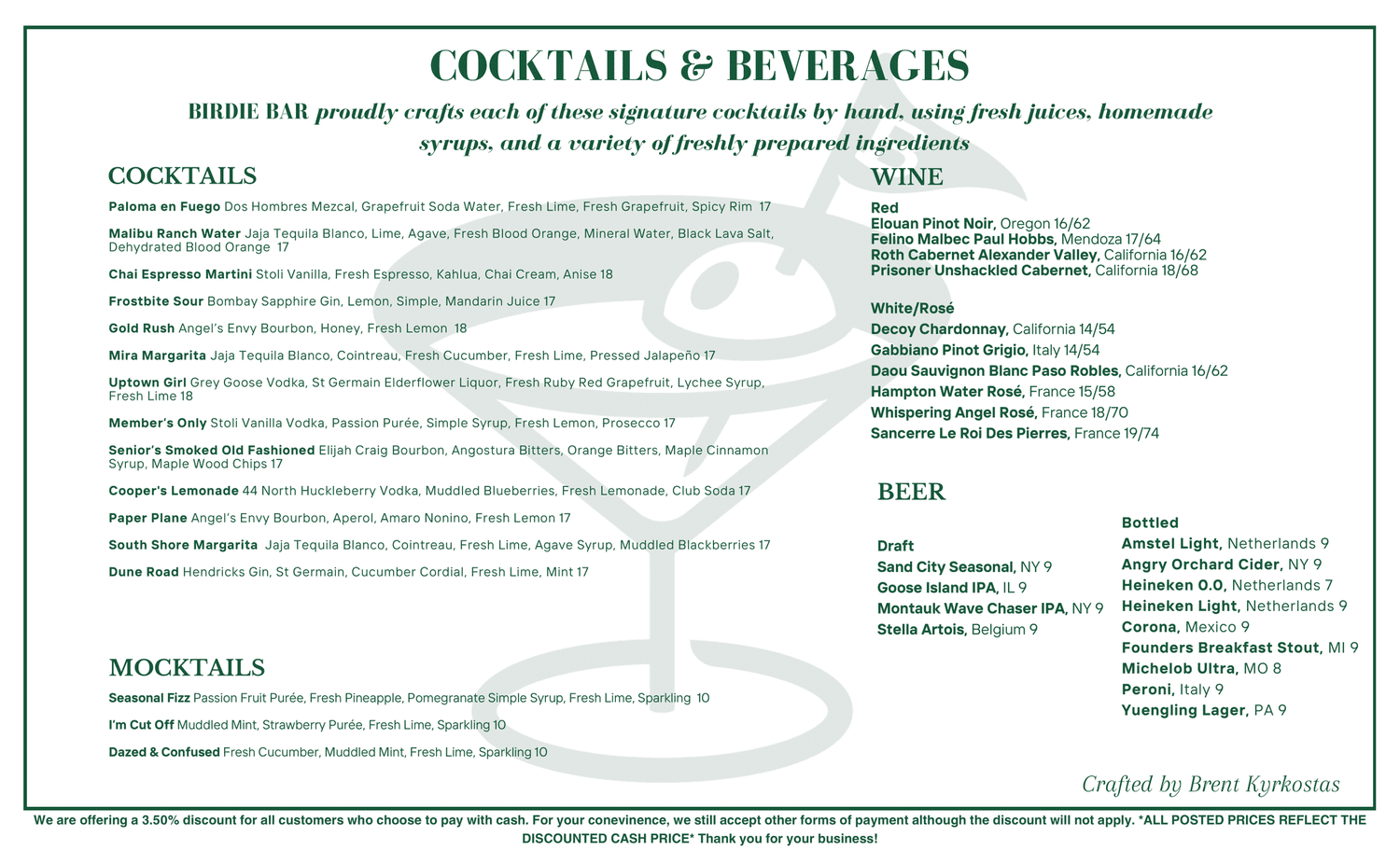 Menus — Birdie Bar New York